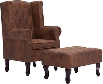 vidaXL Fauteuil Chesterfield et Repose-Pieds Chaise de Salon Pouf Si&egrave;ge de Salon avec Tabouret Maison Int&eacute;rieur Salle de S&eacute;jour Similicuir Daim