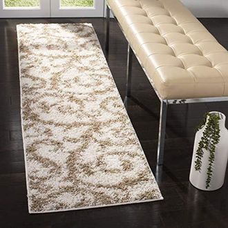 Safavieh Zottelig Teppich für Wohnzimmer, Esszimmer, Schlafzimmer - New York Shag Collection, Hoher Flor, Elfenbein und Beige, 61 X 244 cm