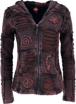 Guru Shop Goa Patchwork Jacke, Boho Kapuzenjacke - Dunkelbraun, Damen, Baumwolle, Size:XL