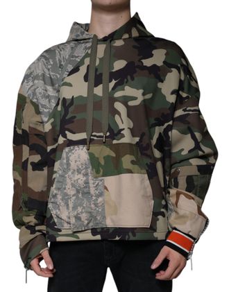 Dolce & Gabbana Mens Multicolor Camouflage Hooded Sweatshirt Sweater Polyester Cotton Elastane Clothing