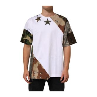 Dolce & Gabbana Camouflage Patchwork Baumwoll-T-Shirt - - Tops - Herren - Mehrfarbig - XS