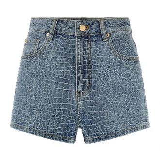 Self Portrait Femme, Shorts, Bleu, Taille: W27 Short en jean effet croco et strass