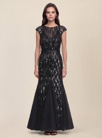 Apart Abendkleid mit Paillettenstickerei und T&uuml;ll-Godets