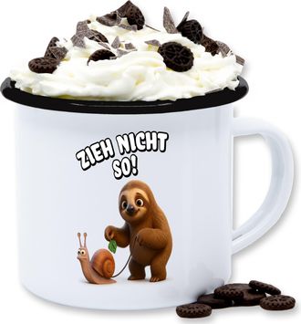 Shirtracer Emaille Tasse Blechtasse - Tassen - Zieh nicht so Faultier mit Schnecke I Lustiges Geschenk mit witzigen Sprüchen - 300 ml - Weiß Schwarz - schnecken