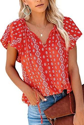Dokotoo Femme Chemisier Boho Imprimé Blouse Tunique Ete Lâche Mousseline Hauts T-Shirt Tops Large
