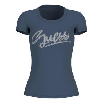 Guess Femme, Tops, Bleu, Taille: 38 FR Script Tee