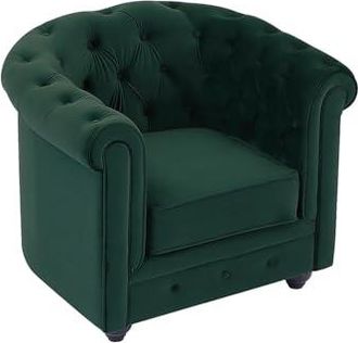 Vente-Unique Fauteuil en Velours Vert Chesterfield