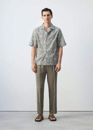 Mango Chemise col bowling 100 % coton vert for&ecirc;t - Homme - XXL - MANGO MAN