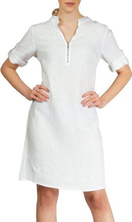 CASPAR Fashion Sommerkleid SKL037 knielanges Damen Leinenkleid mit Rei&szlig;verschluss Ausschnitt Luftig leicht, figurumspielende Form, mit seitlichem Jersey-Einsatz