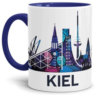 Tassendruck Kiel-Tasse Skyline - Kaffeetasse/Silhouette/Souvenir/St&auml;dte-Tasse/Mug/Cup/Becher/Beste Qualit&auml;t - 25 Jahre Erfahrung - Innen & Henkel Dunkelblau