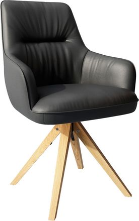 DELIFE Polsterstuhl Zelia-Flex mit Armlehnen Holzgestell kantig Natur Echt-Leder Schwarz Taschenfederkern