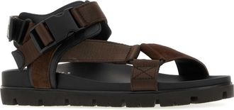 Prada Mens Dark Brown Fabric And Suede Sandals Moro Sandali