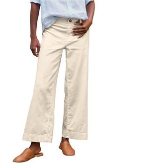 Generic Pantalon court en lin &agrave; jambes larges pour femme - Taille haute - &Eacute;lastique - Pantalon court d&eacute;t&eacute; - Pantalon de travail daffaires avec poches - Pantal