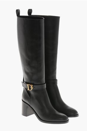 Dsquared2 Stiefel Aus Leder Mit Monogramm In Goldoptik Und 7cm Absatz Gr&ouml;&szlig;e 36