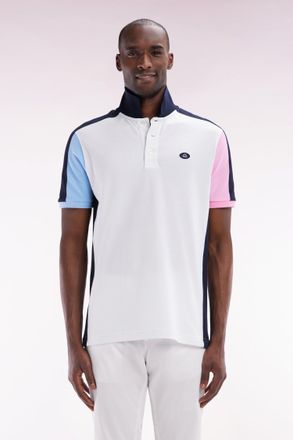 Eden Park Polo À Manches Courtes Colorblock En Coton Blanc Coupe Droite