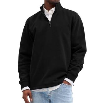 Generic Pull à fermeture éclair 1/4 pour homme - Décontracté - Col uni - Manches longues - Automne - Hiver - Vêtements de sport en plein air, Noir, 5XL