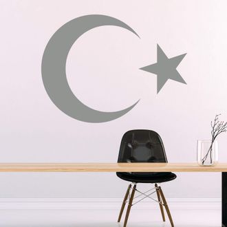 Sticker Genie AY YILDIZ - Halbmond Türkiye Wandtattoo Wandaufkleber Sticker Aufkleber (13 (B) x 10 (H) cm, Grau)