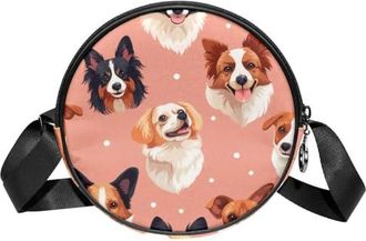 Generic Sac &agrave; bandouli&egrave;re rond pour femme, motif visages de chien, sac &agrave; dos avec fermeture &eacute;clair, bretelles r&eacute;glables, sac &agrave; main rond d&eacute;contract&eacute; pour femm