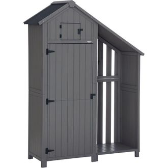 OUTSUNNY Gartenschrank Holz, Ger&auml;teschuppen wetterfest 129x51,5x180cm, Ger&auml;tehaus mit T&uuml;r, Satteldach, Ger&auml;teschrank mit B&ouml;den, Gartenhaus Werkzeugschrank
