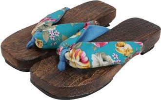 PartyKindom KESYOO Sabots plats pour femme en bois de Paulownia Sandales d&eacute;t&eacute; Style japonais Chaussures respirantes bleues Taille 37 Chaussures f&eacute;minines conforta