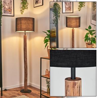 HOFSTEIN Stehleuchte Bassagoda, Stehlampe aus Holz/Metall im skandinavischen Design, Boho-Style, Schirm aus Stoff, &Oslash; 40cm, E27, 159cm, mit Fu&szlig;schalter - Wohnzi