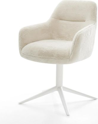 DELIFE Drehstuhl Pejo-Flex Pl&uuml;sch Creme-Wei&szlig; Fu&szlig;kreuz Wei&szlig; 360&deg; drehbar Wippfunktion Taschenfederkern, Esszimmerst&uuml;hle