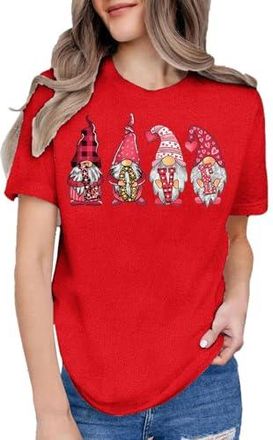 Generic 2026 Saint-Valentin Femme Chemise de Saint-Valentin Imprim&eacute; L&eacute;opard T-shirt D&eacute;contract&eacute; Mode Manches Courtes, Rouge, XL