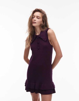 & Other Stories Robe courte en maille jacquard à carreaux avec col - Violet