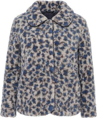 Ulla Popken Sommerjacke Teddyjacke Leomuster Lederoptik-Einfassung