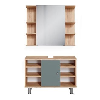 Vicco Badmöbel-Set Grün Fynn, bestehend aus Waschbeckenunterschrank, Bad Spiegelschrank - mit Fächern für Flexible Aufbewahrung