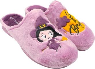 Garz&oacute;n 2808 Chaussons de maison pour femme - Couleur mauve avec motif de sorci&egrave;re et phrase &laquo; Soy tu sorci&egrave;re &raquo;, doux, chaud et antid&eacute;rapant pour femme, Mauv