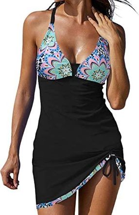Generic Maillot De Bain Fendu Femmes De Bain Chic Sexy Taille Haute Large sous La Poitrine Combinaison De Surf Imprim&eacute; Taille Haute Grande Push Up Natation Am