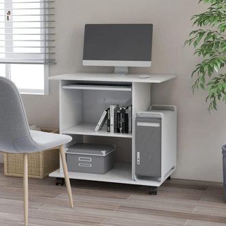Generic Wei&szlig;er Moderner Computertisch, 80 X 50 X 75 cm, Holzwerkstoff, mit Verschiebbarer Tastaturablage, CPU-Tower-Platz und Zus&auml;tzlichen Ablagen, B&uuml;ro-/Heim
