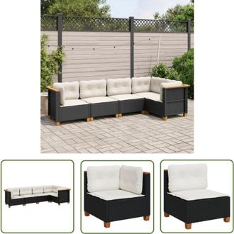 vidaXL 5-tlg. Garten-Sofagarnitur mit Kissen Schwarz Poly Rattan - Gartengestell - Gartenm&ouml;belset - Lounge Set - Esszimmergarnitur - Balkonm&ouml;bel - The