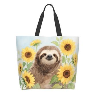 Generic Grand sac &agrave; provisions unisexe r&eacute;utilisable portable de rangement fourre-tout fourre-tout sacs &agrave; main sacs &agrave; main, Aquarelle Paresseux Soleil, Taille 