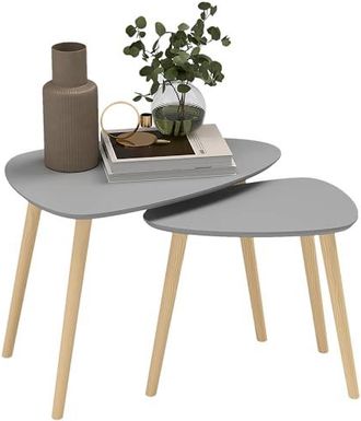 HOMCOM Lot de 2 tables dappoint avec pieds en bois - Pour salon, chambre &agrave; coucher, bureau - 59,5 x 39,5 x 45 cm et 44,5 x 28,5 x 40 cm - Gris et naturel