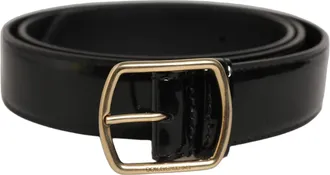 Dolce & Gabbana Patent Leather with Gold Buckle Belt - Black