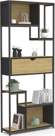 IDMarket Bücherregal 6 Ebenen asymmetrisch DETROIT mit Schublade Industriedesign 161 cm