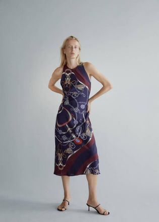 Mango Robe halter imprim&eacute; cha&icirc;nes bleu marine - Femme - XS - MANGO