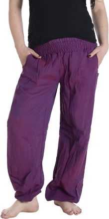 vishes Alternative Bekleidung - Lange Damen Sommerhose Haremshose Schlupfhose einfarbig Dehnbund Einheitsgr&ouml;&szlig;e (34-46) blaurosa