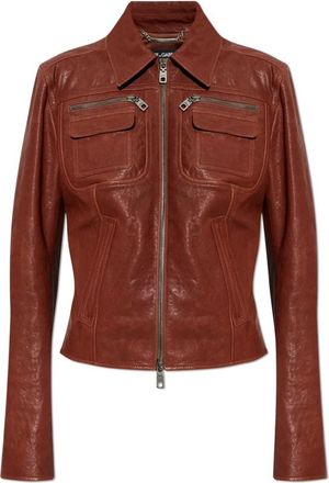 Dolce & Gabbana Femme, Vestes, Brun, Taille: 36 FR Leather Jacket