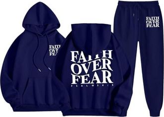 Generic Faith Over Fear Pull &agrave; Manches Longues pour Femme, imprim&eacute; Lettres, Cordon de Serrage, Sweat &agrave; Capuche surdimensionn&eacute;, Sweat-Shirt surdimensionn&eacute; pour