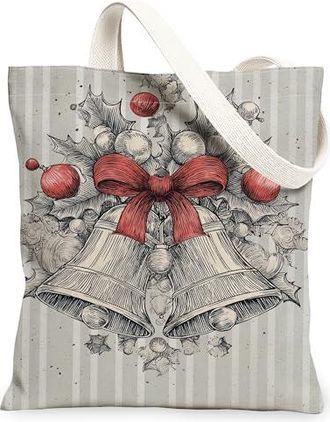 Generic Sacs fourre-tout en toile de No&euml;l, motif cloches d&eacute;coratives et ornements, sacs d&eacute;picerie r&eacute;utilisables, vintage, l&eacute;gers, lavables, gris, 13x15 Inch