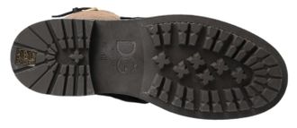 Dolce & Gabbana Mens Black Leather Brown Shearling Boots Elastane
