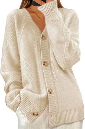 Generic Cardigan dhiver uni &agrave; manches longues et col en V pour femme, beige, Taille XS