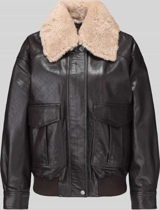 Max Mara Regular Fit Lederjacke mit abnehmbarem Fellkragen