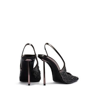 Le Silla Womens Black Crystal Slingback Pumps Nylon