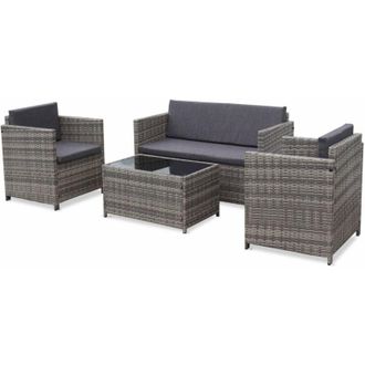 Sweeek Salon de jardin en r&eacute;sine tress&eacute;e 4 places Perugia - 1 canap&eacute;. 2 fauteuils. une table basse Nuances de gris / Gris