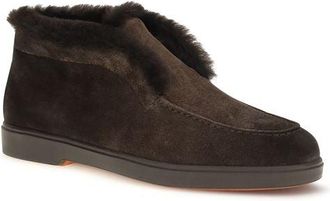 Santoni Shearling-Lined Suede Ankle Boot - Brown