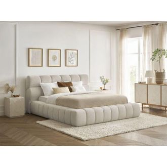 BOBOCHIC Bobochic - Lit coffre mont-blanc tissu bouclette 180x200 Beige